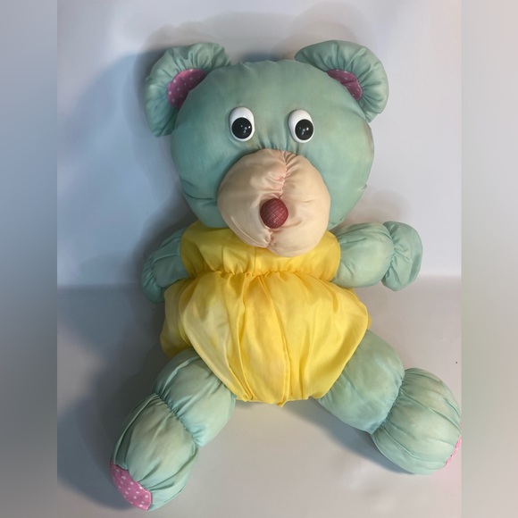 Toys | Vintage Nylon Yellow Blue Bear Polka Dot Feet Stuffed Animal ...